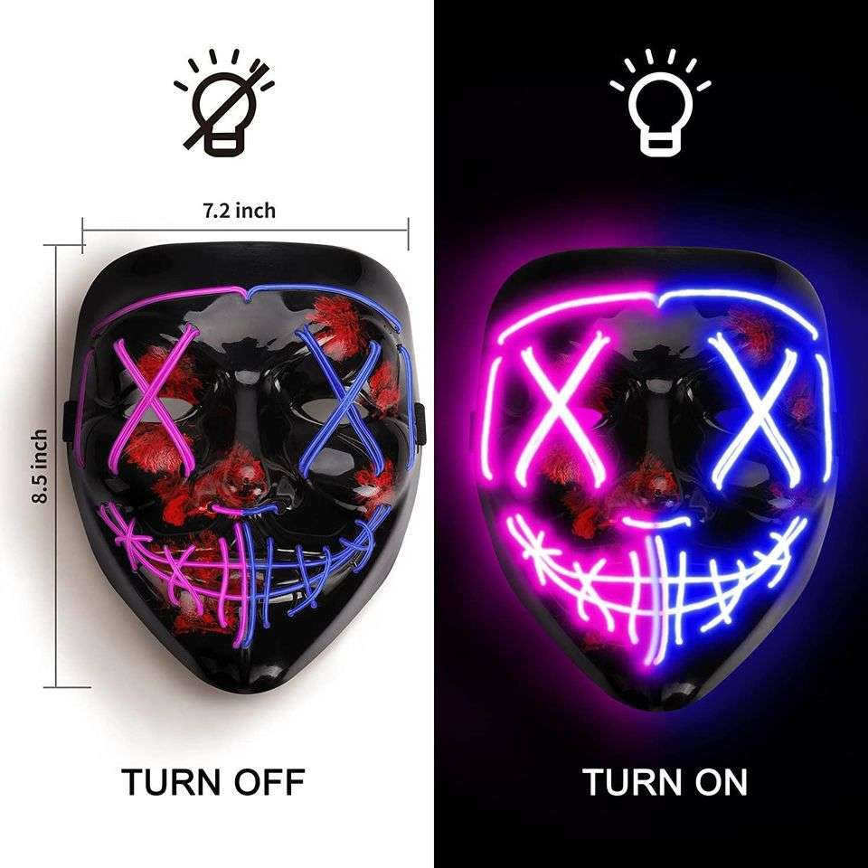 Purge Mask Light up Mask LED Face Mask, Halloween Mask PINK and BLUE